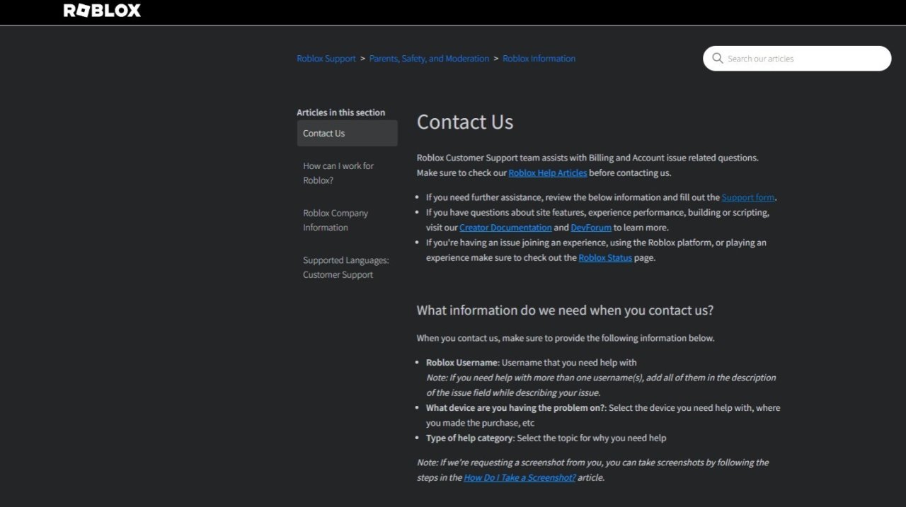 Connecting with customer service for Roblox issues - Ensigame